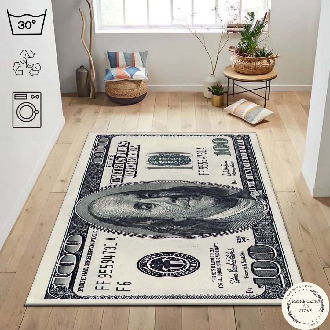 100 Dollar Bill Area Rug, Classic US Dollar Rug, Ben Franklin Old 100 ...