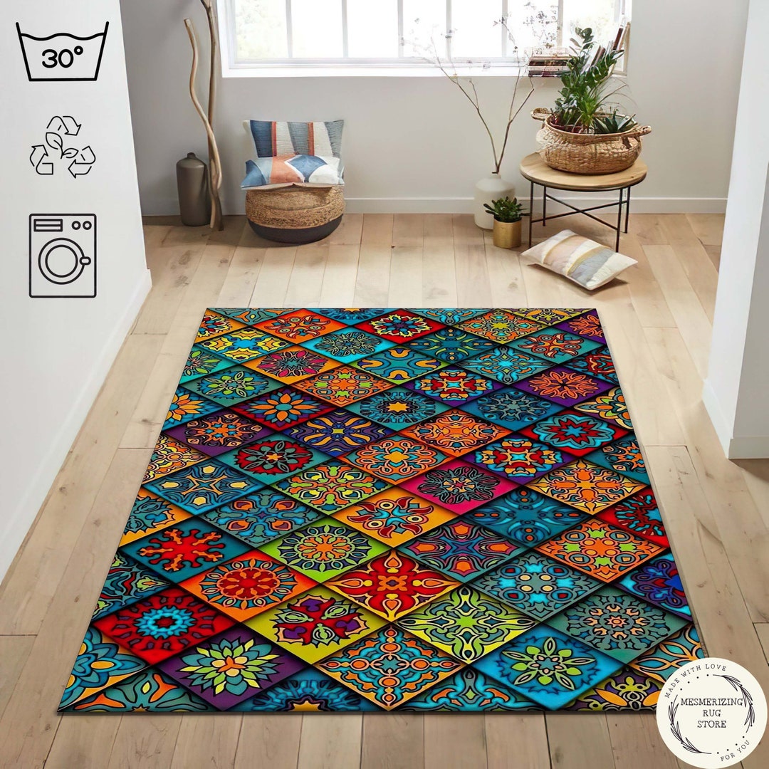 Colorful Ethnic Pattern Rug Retro Rug Washable Rug - Etsy