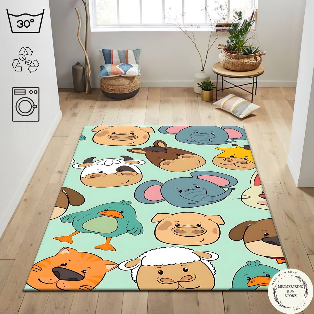Farm Animals Rug, Elephant Kids Rug, Nursery Rug, Sheep Kids Rug ...