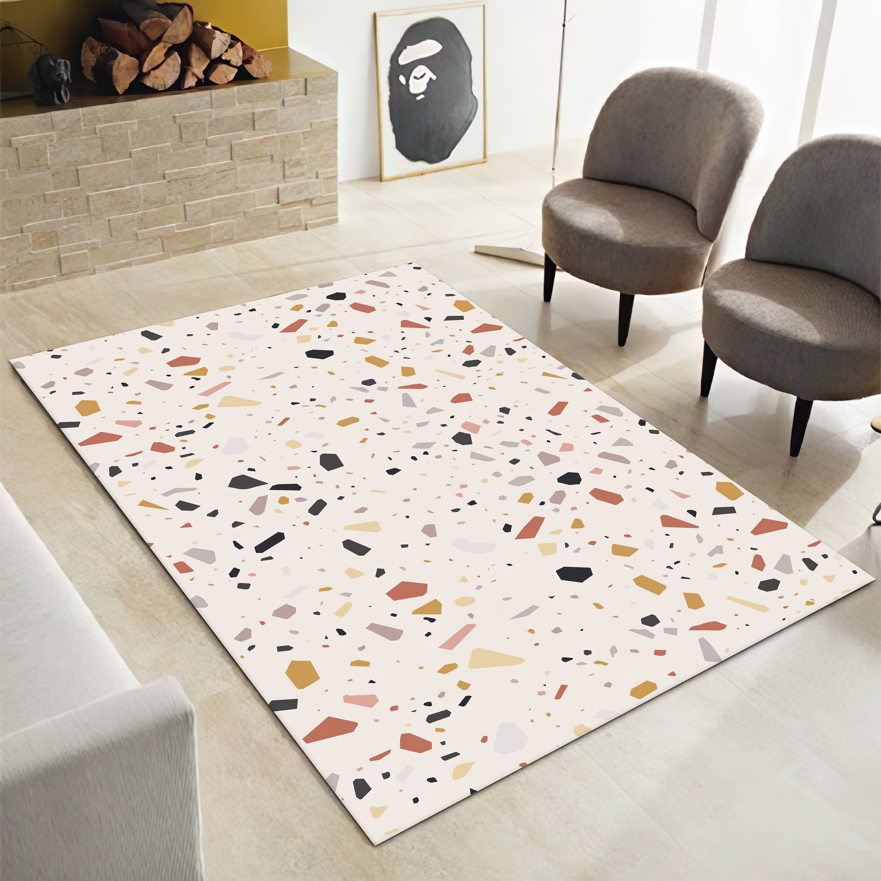 Terrazzo Pattern Rug, Terrazzo Kitchen Rug, Abstract Rug, Pastel Colors ...