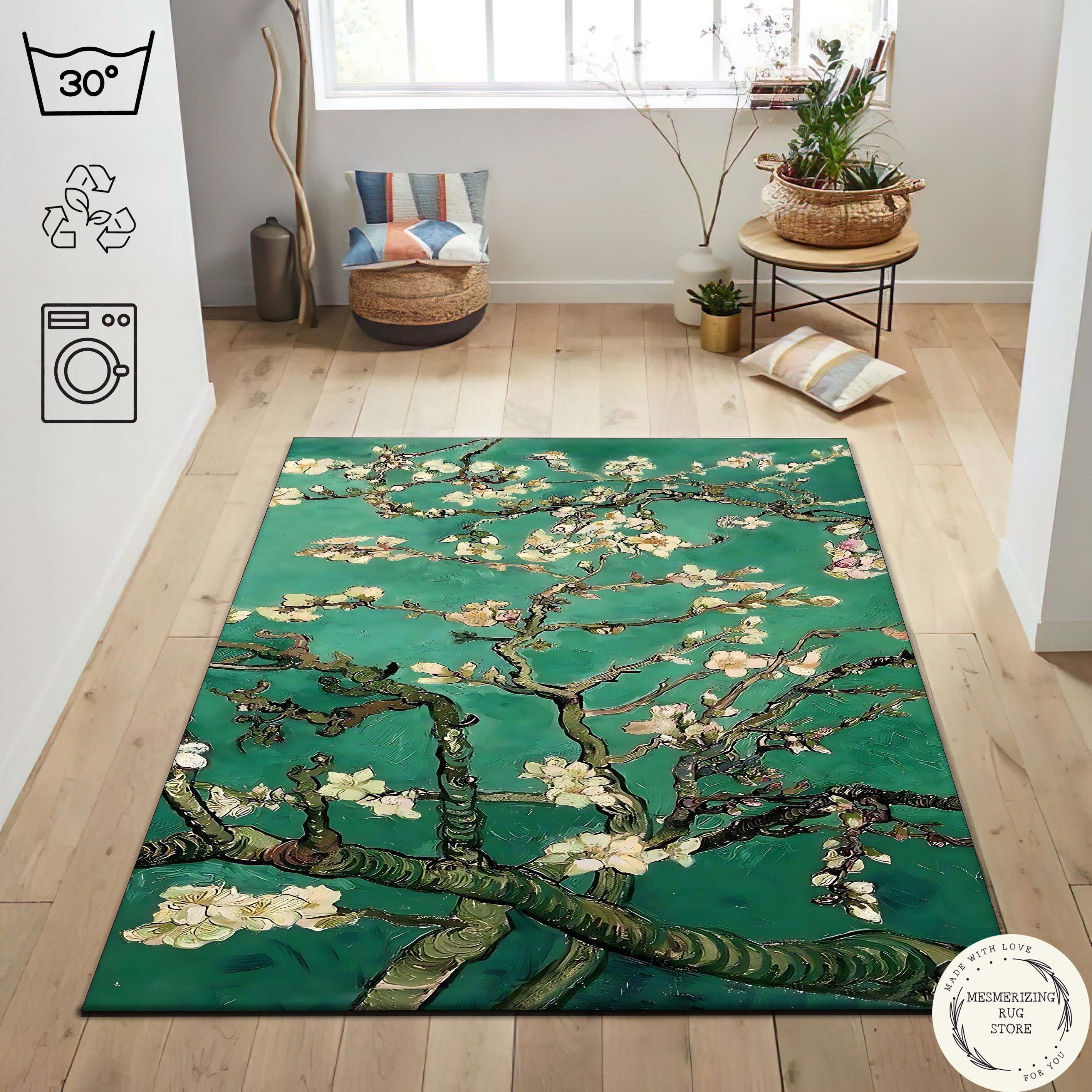 Famous Paintings, Van Gogh Rug, Almond Blossom Green Version, Wall ...