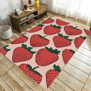 Pink Red Strawberry Design Rug, Strawberry Carpet, Kids Room Decor ...