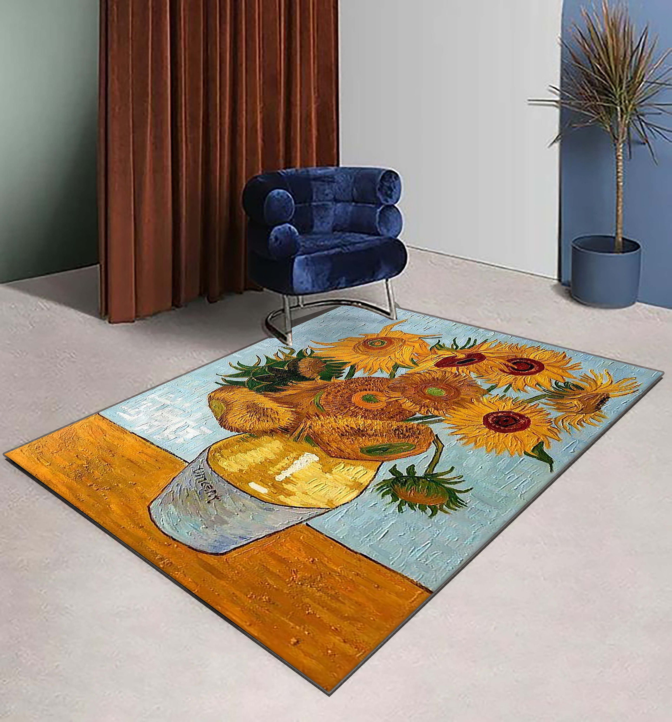 Van Gogh Sunflowers Rug: Famous Paintings, Washable Velvet Art Rug - Etsy