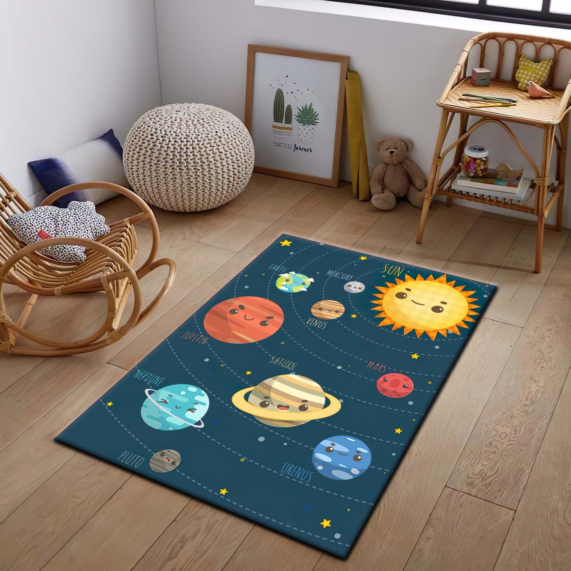 Solar System Rug for Kids, Colorful Space Themed Carpet, Montessori ...