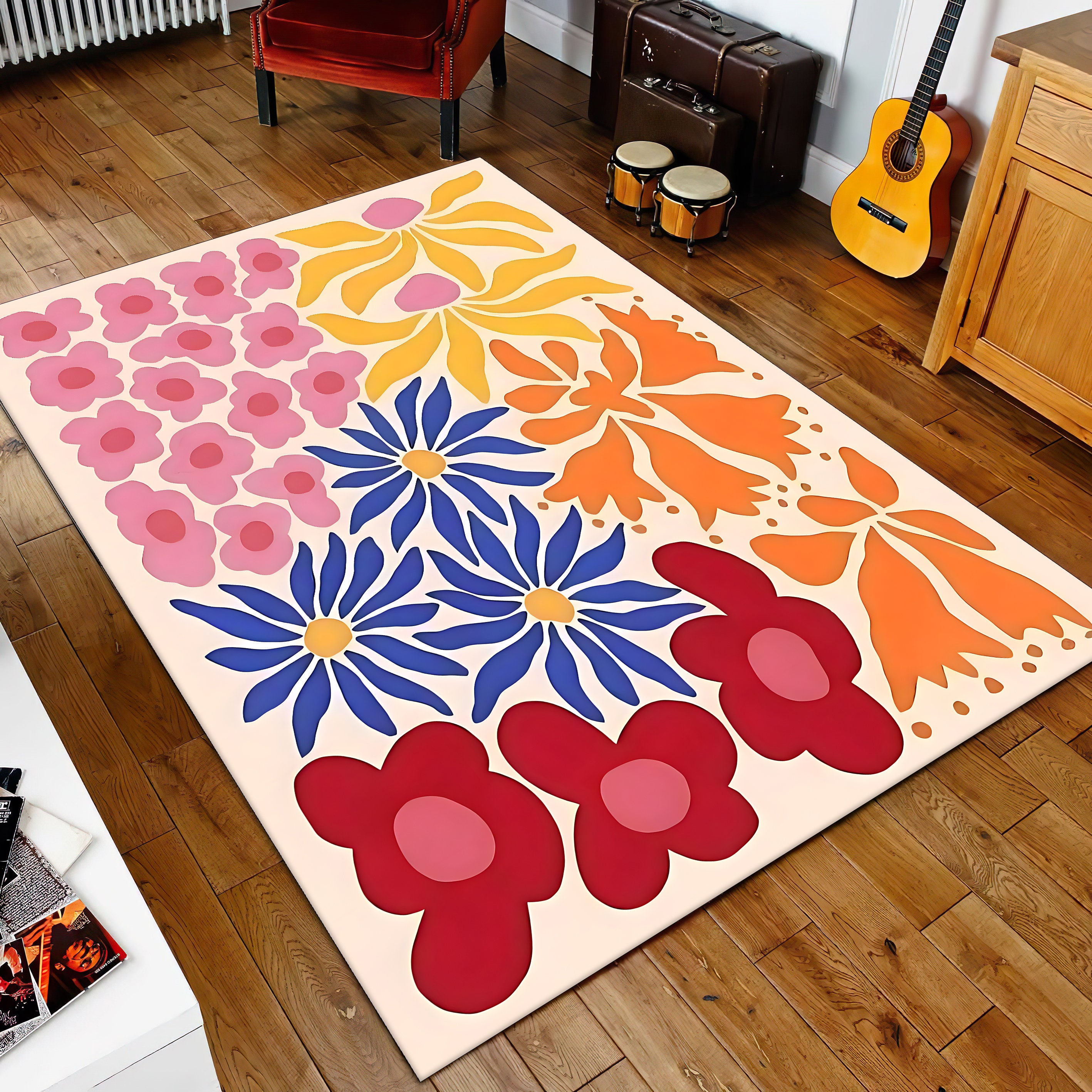 Groovy Flower Rug, Colorful Rug, Retro Area Rug, 70s Wavy Rug ...