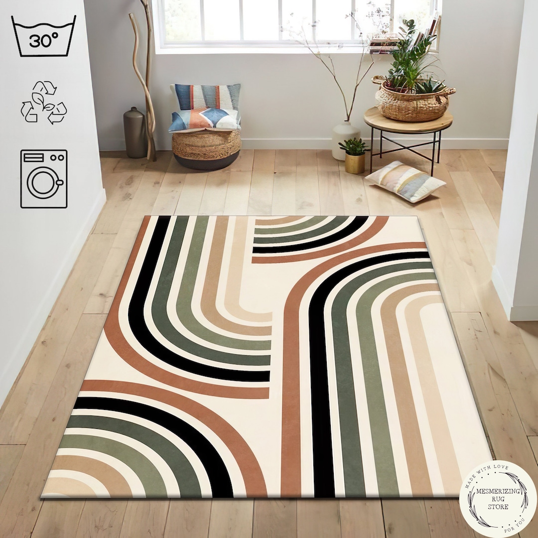 Mid Century Modern Art Rug, Scandinavian Style Living Room Rug, Retro ...