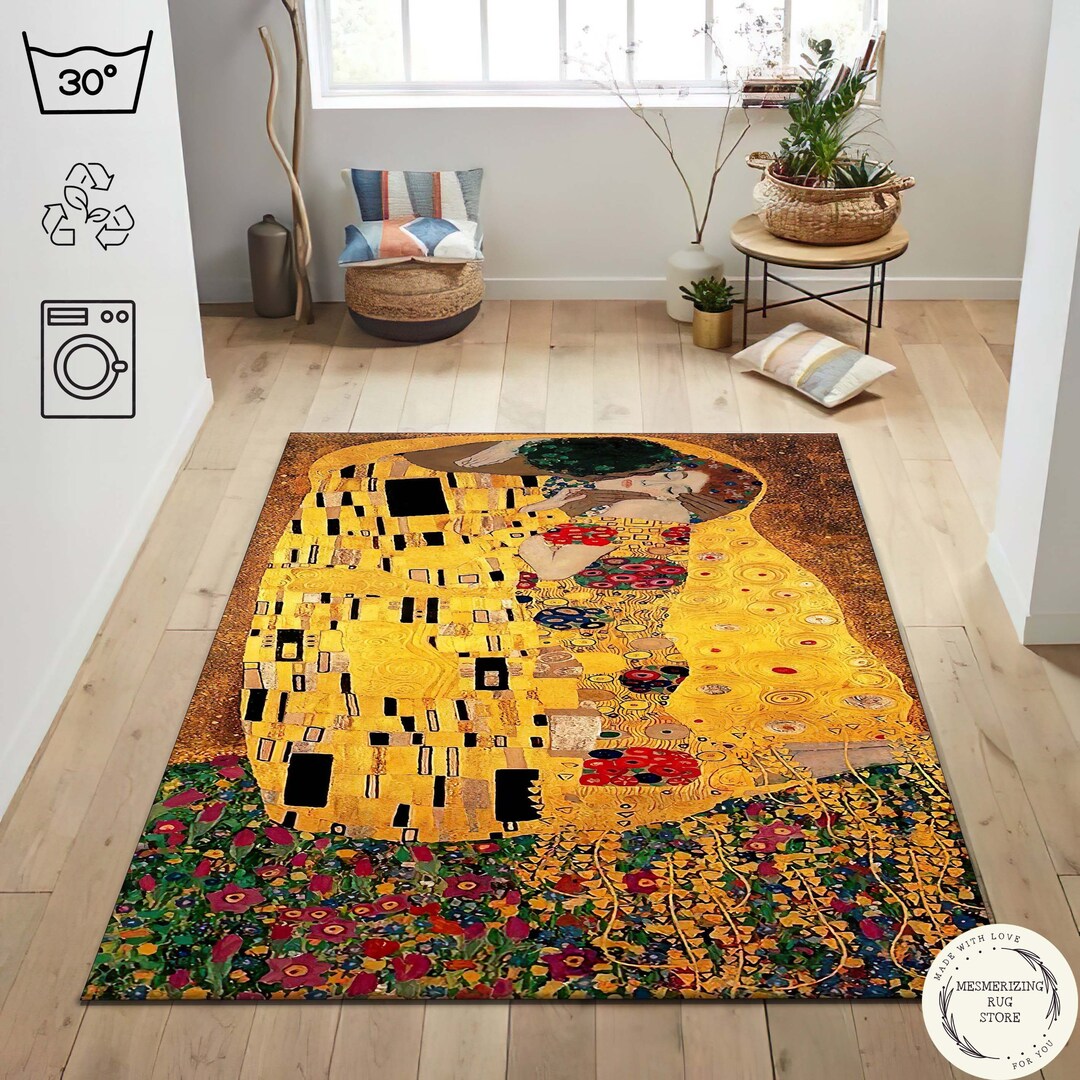 Famous Paintings, Gustav Klimt the Kiss, Classic Art, Printed Area Rug ...