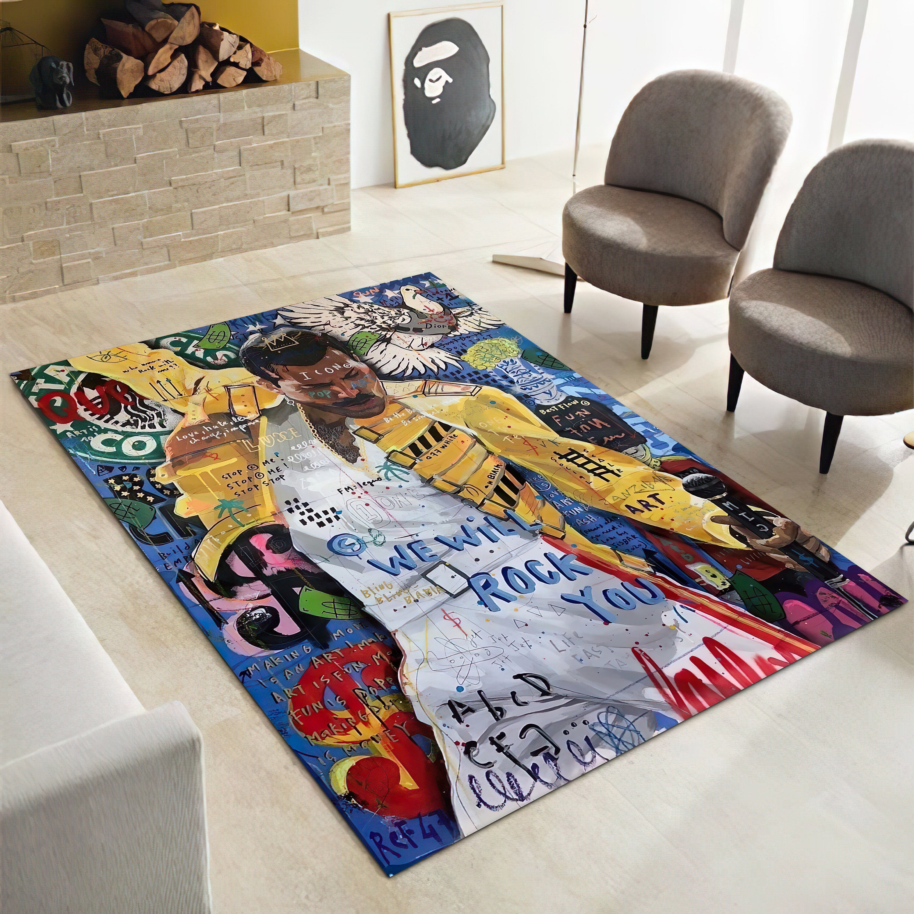 The Queen Rug, Freddie Mercury, Music Band Rug, We Will Rock You, Music ...