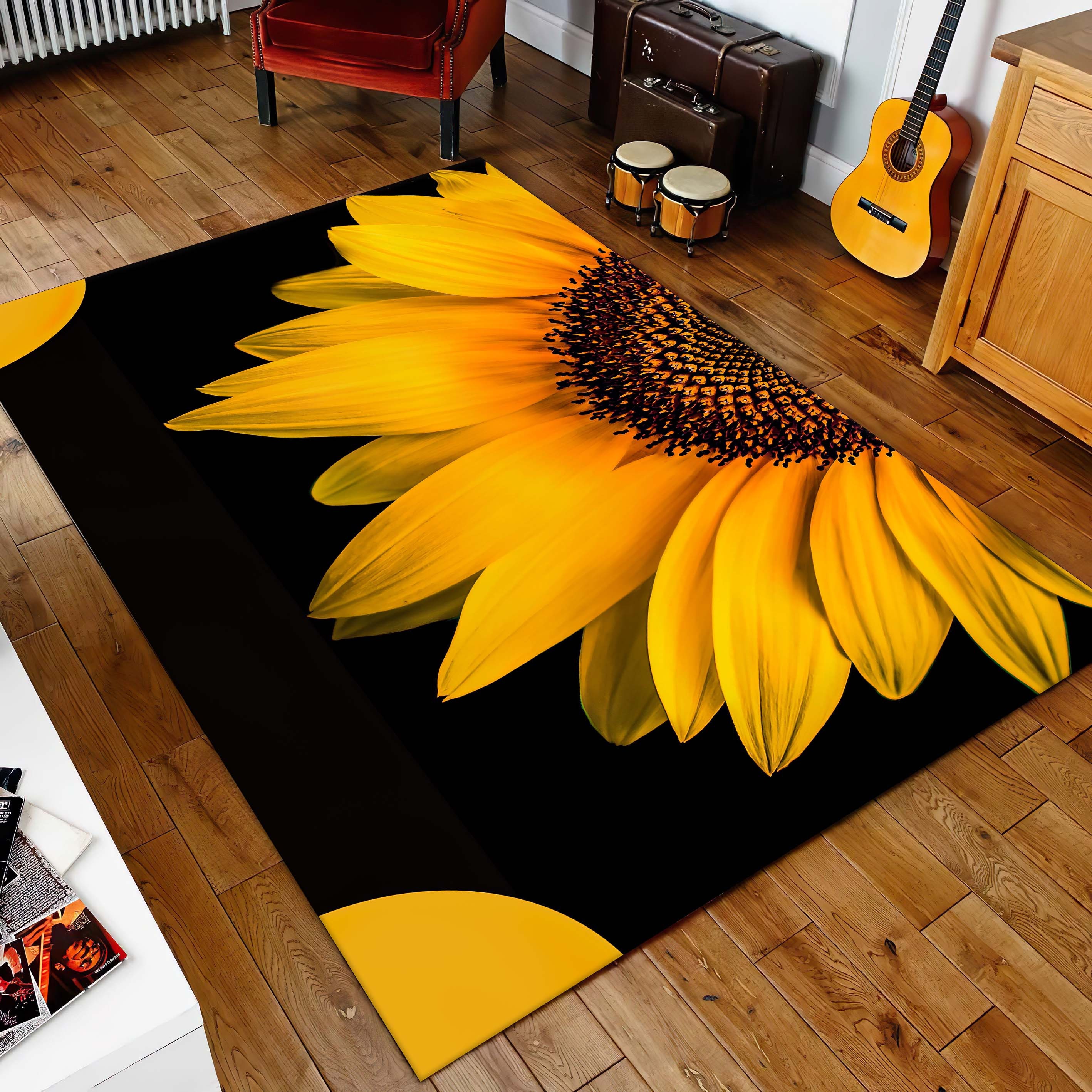 Realistic Sunflowers Rug Black and Yellow Rug Flower Rug - Etsy