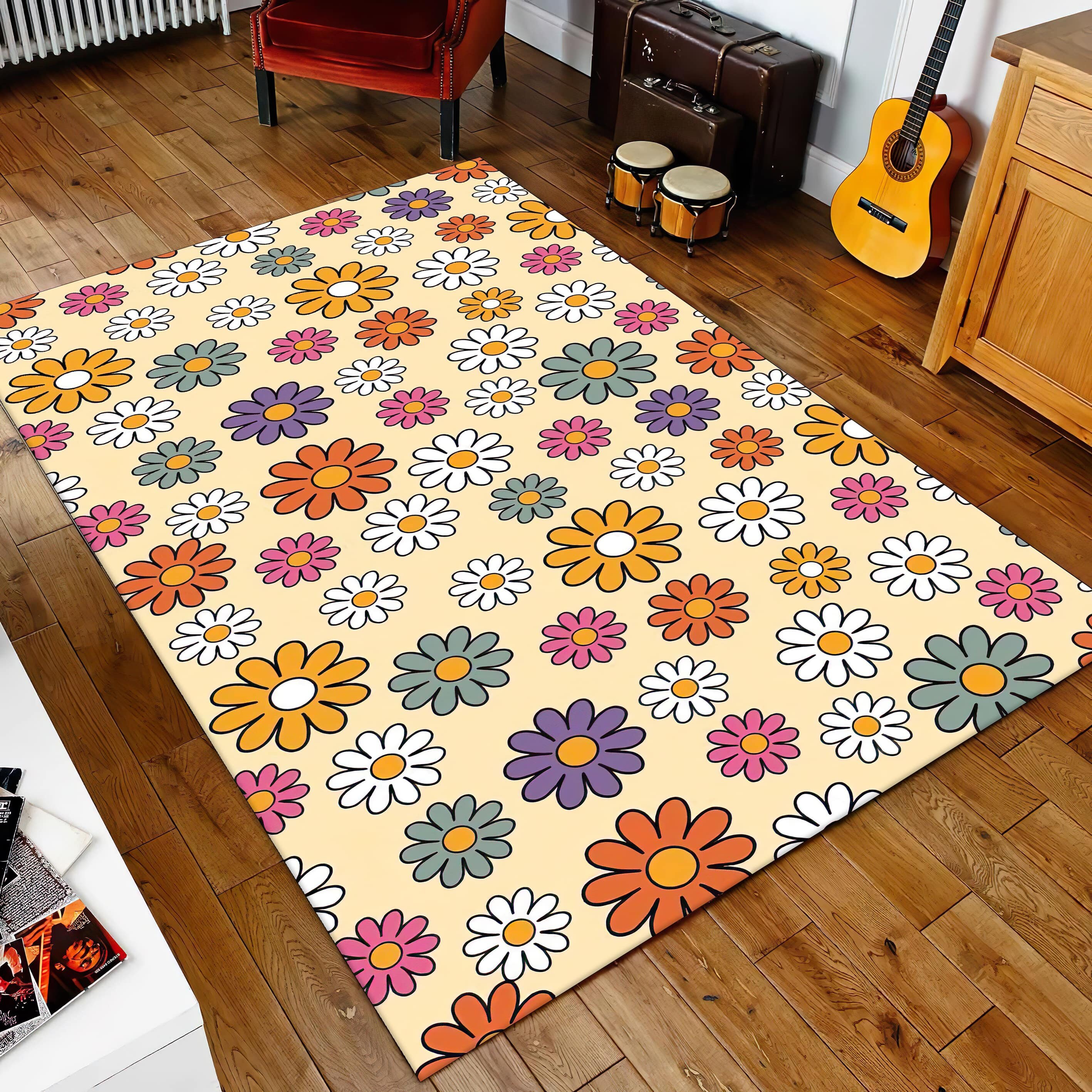 Groovy Flower Rug, Daisy Rug, Colorful Retro Area Rug, 70s Rug, Flower ...