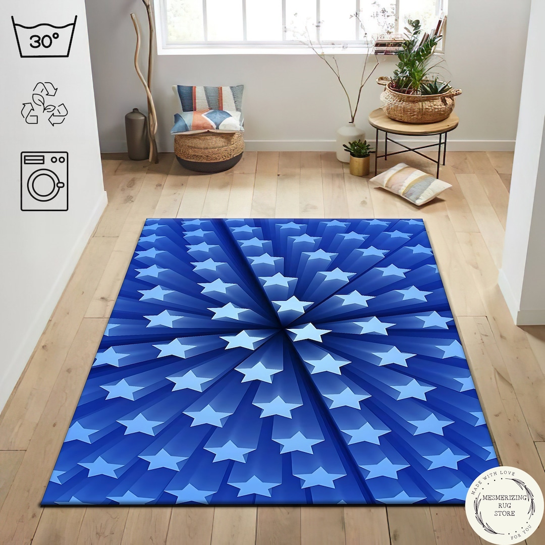 Stars Themed Rug, Stars Rug, Gradiant Blue Rug, Optical Illusion Rug ...