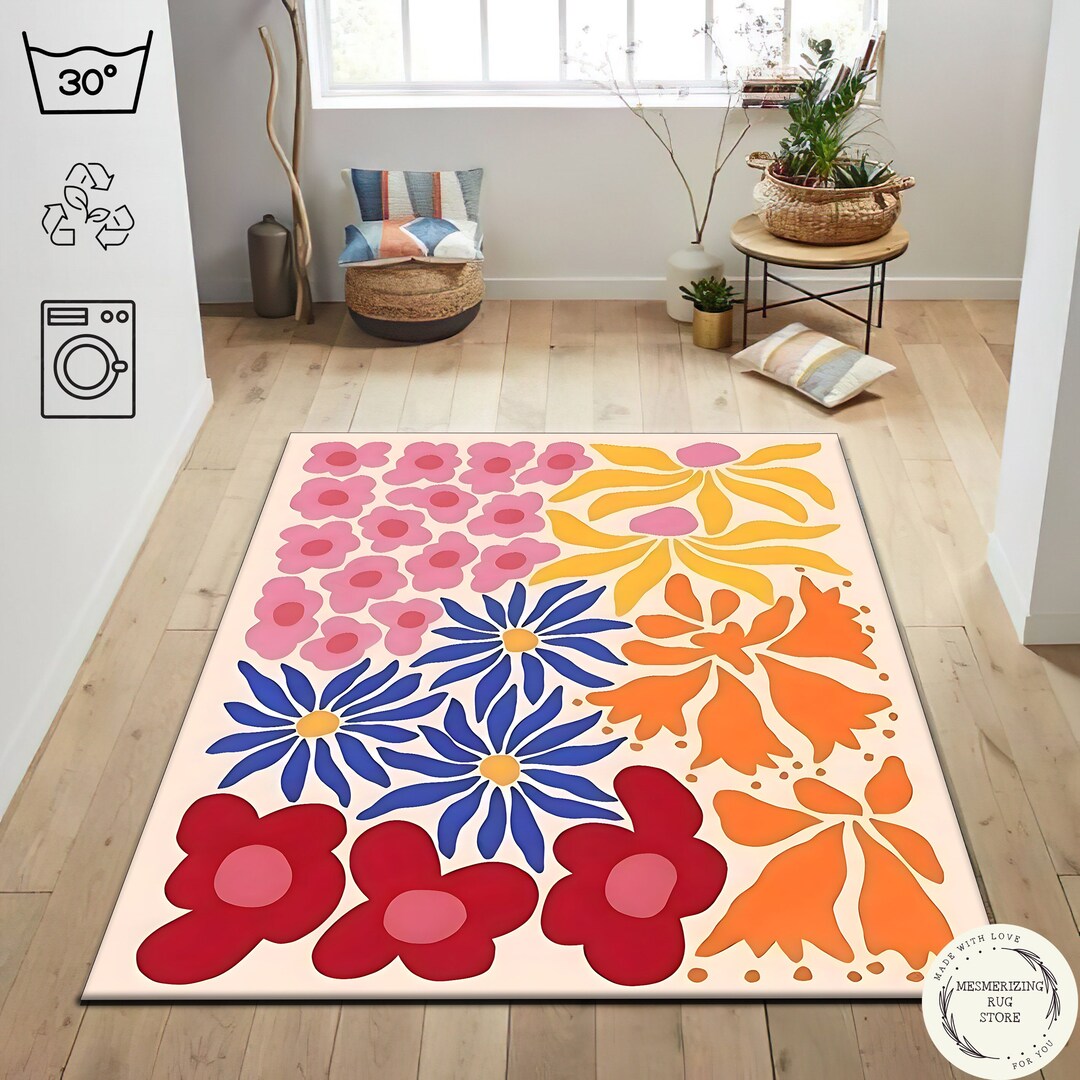 Groovy Flower Rug, Colorful Rug, Retro Area Rug, 70s Wavy Rug ...
