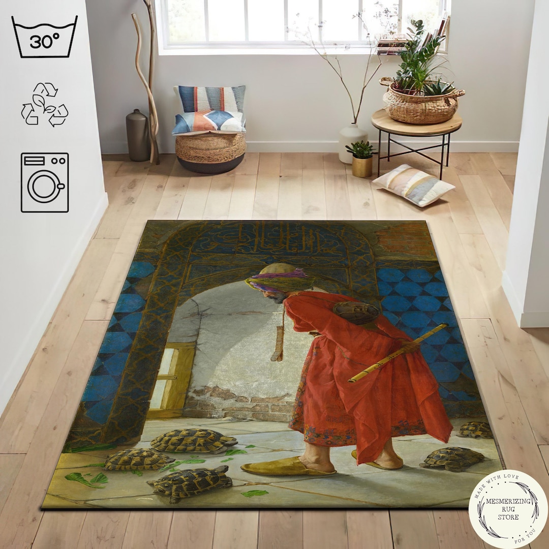 The Tortoise Trainer Rug: Osman Hamdi Bey Famous Painting Tapestry ...