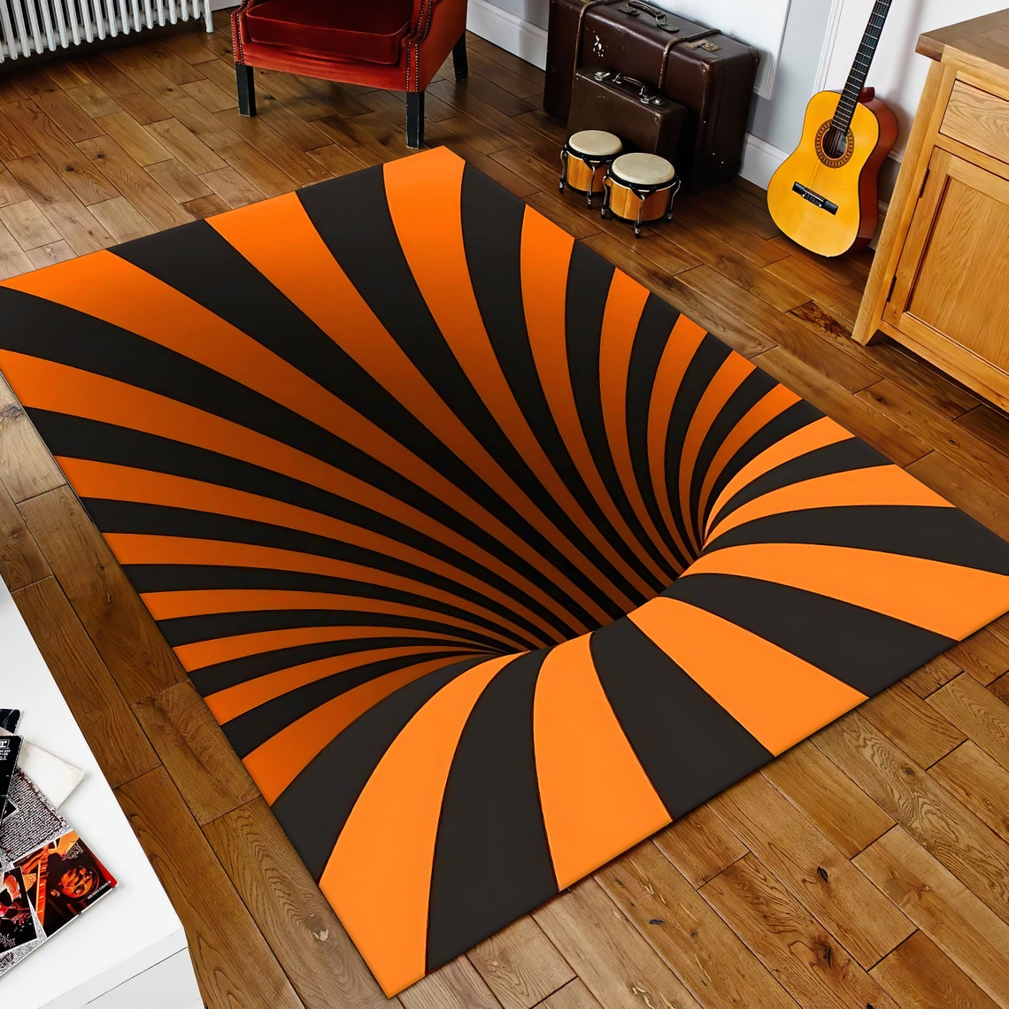 3D Vortex Rug Optical Illusion Rug Black and Orange Rug - Etsy