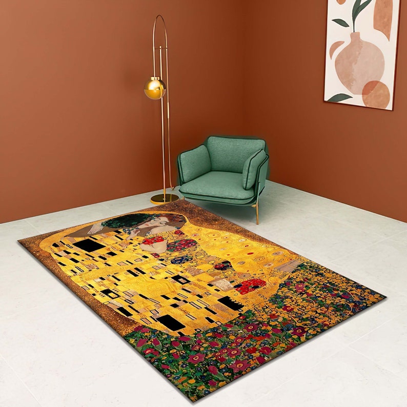 Famous Paintings Gustav Klimt the Kiss Art Printed Rug - Etsy