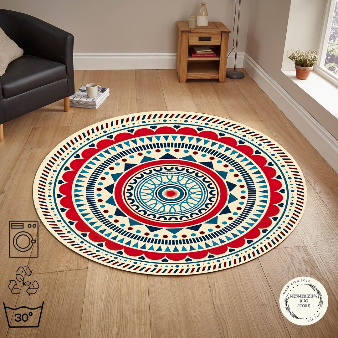 Colorful Mandala Round Rug Geometric Boho Floor Decor Art - Etsy