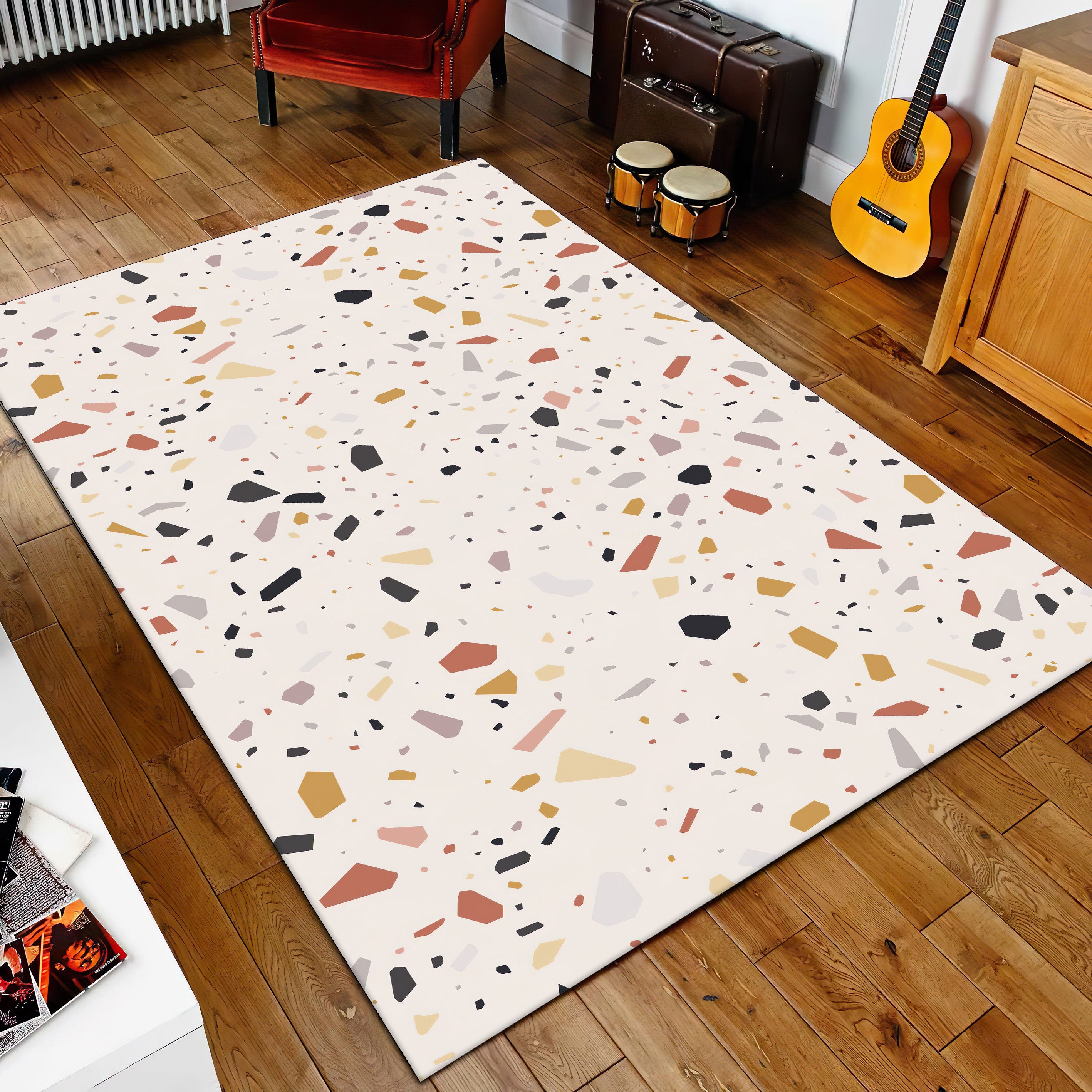 Terrazzo Pattern Rug, Terrazzo Kitchen Rug, Abstract Rug, Pastel Colors ...