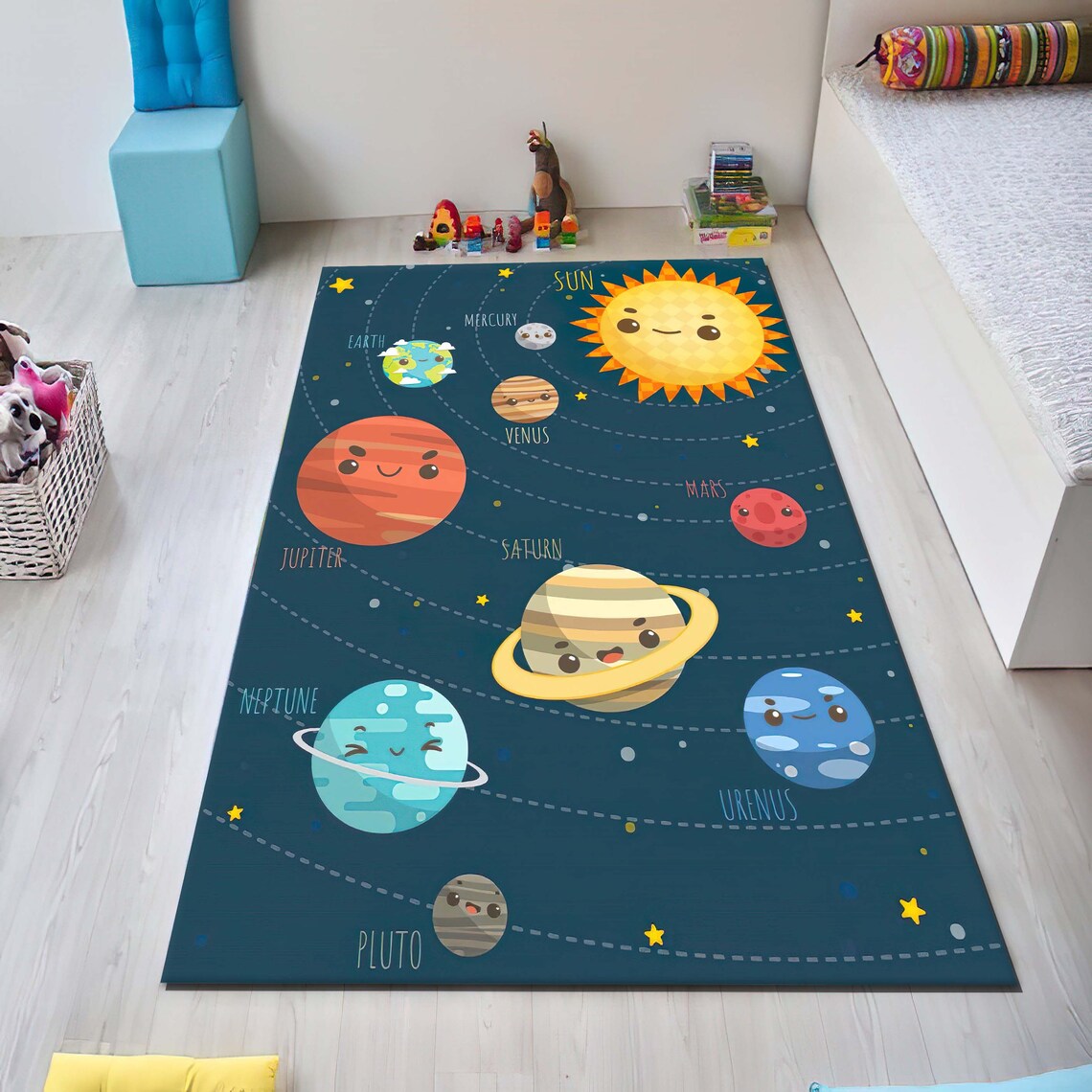 Solar System Rug for Kids, Colorful Space Themed Carpet, Montessori ...