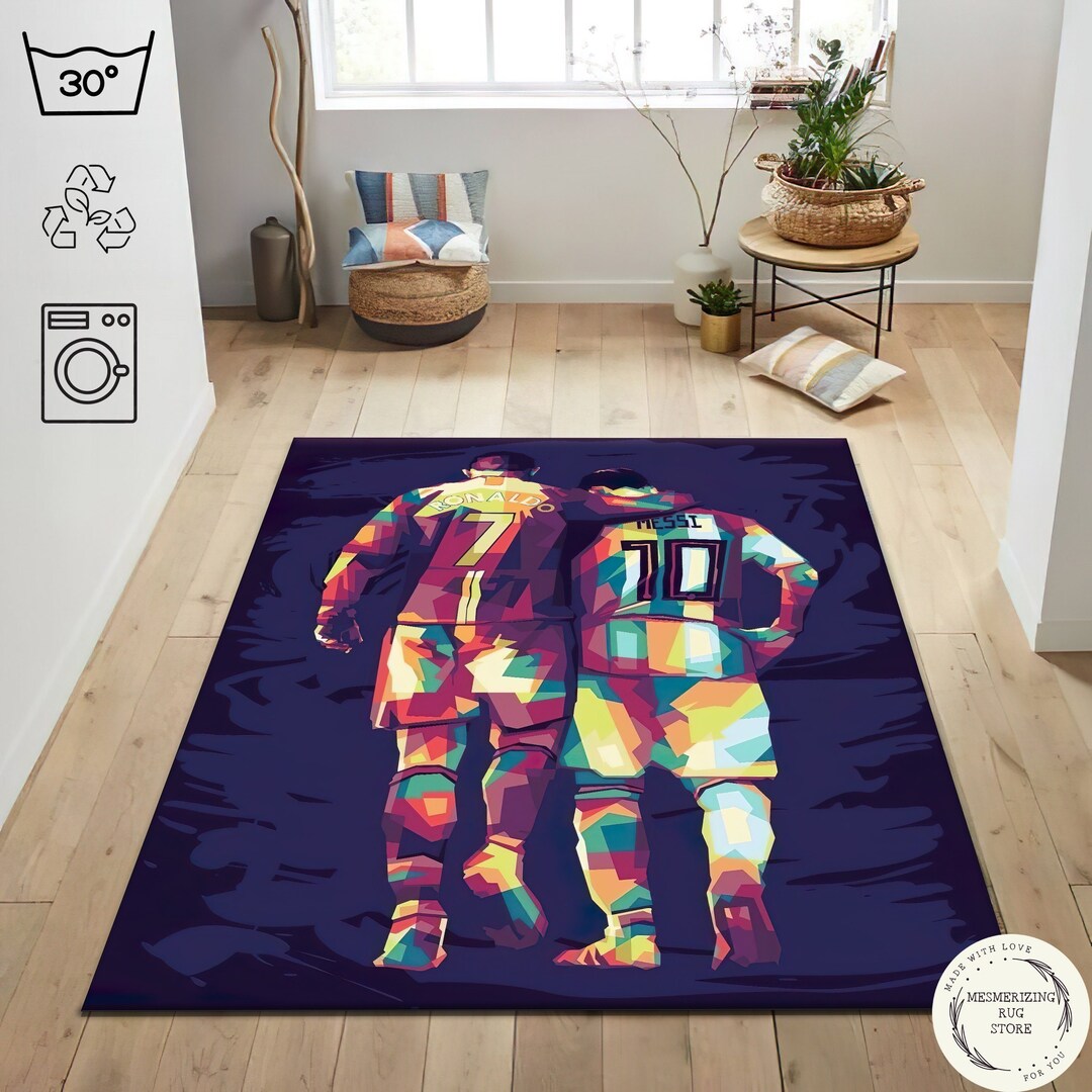 Ronaldo and Messi Football Doormat, Colorful Rug, Washable Printed Rug ...