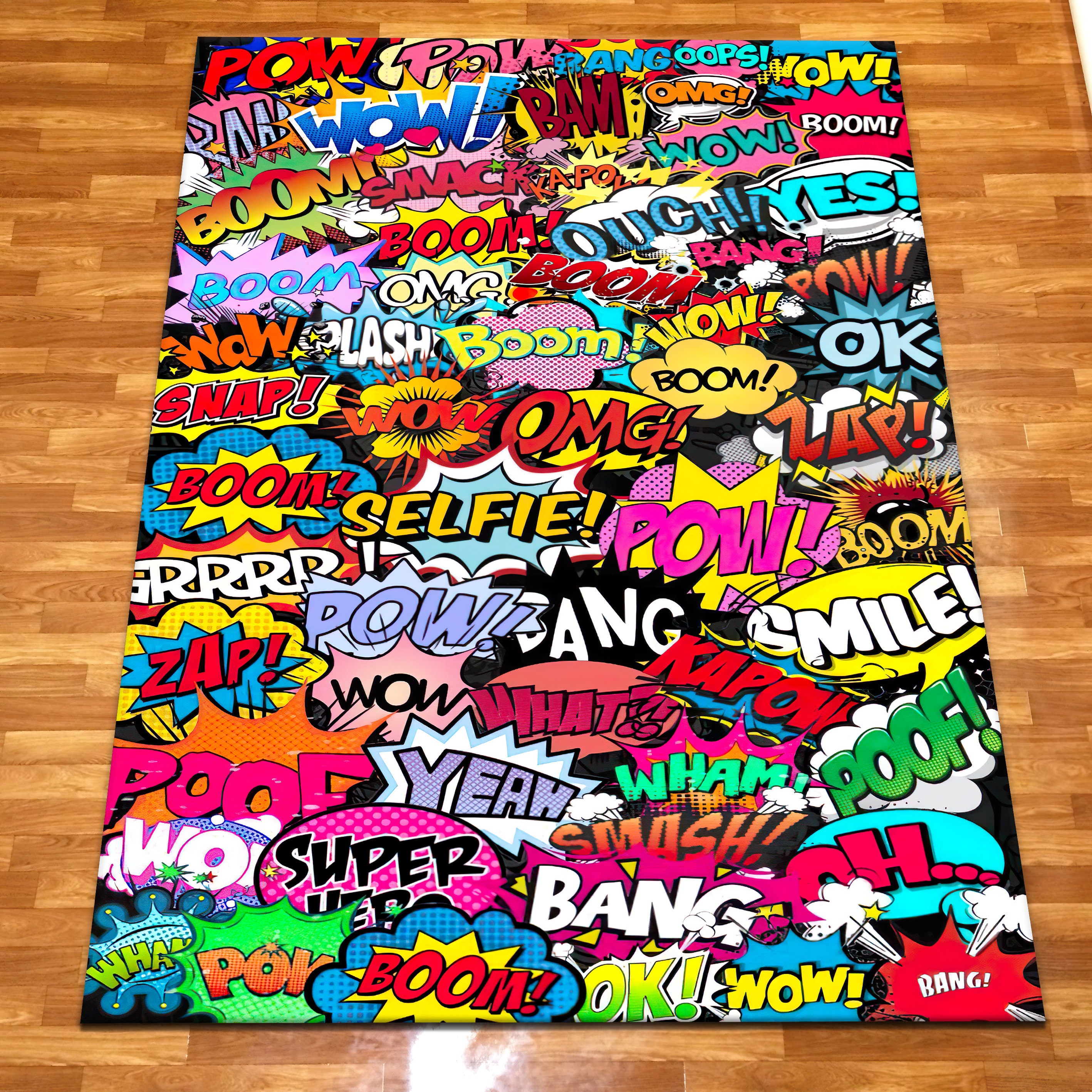 Comic Action Words Rug, Graffiti Rug, Comic Rug, Pop Art Rug, Boom Pow ...