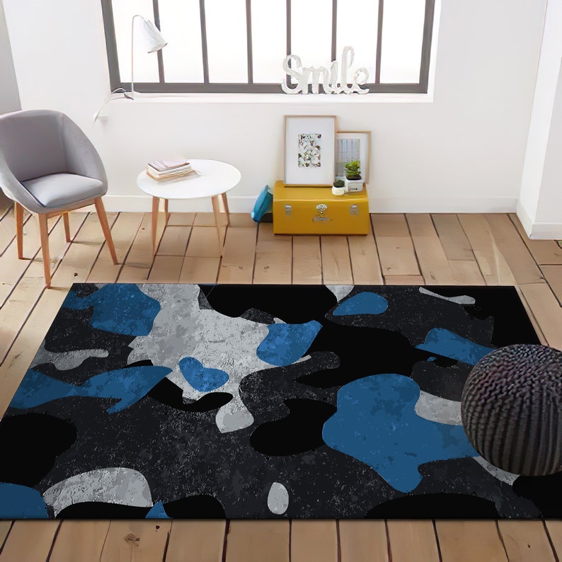 Blue Camouflage Area Rug, Military Design Rug, Camo Rug, Camo Carpet ...