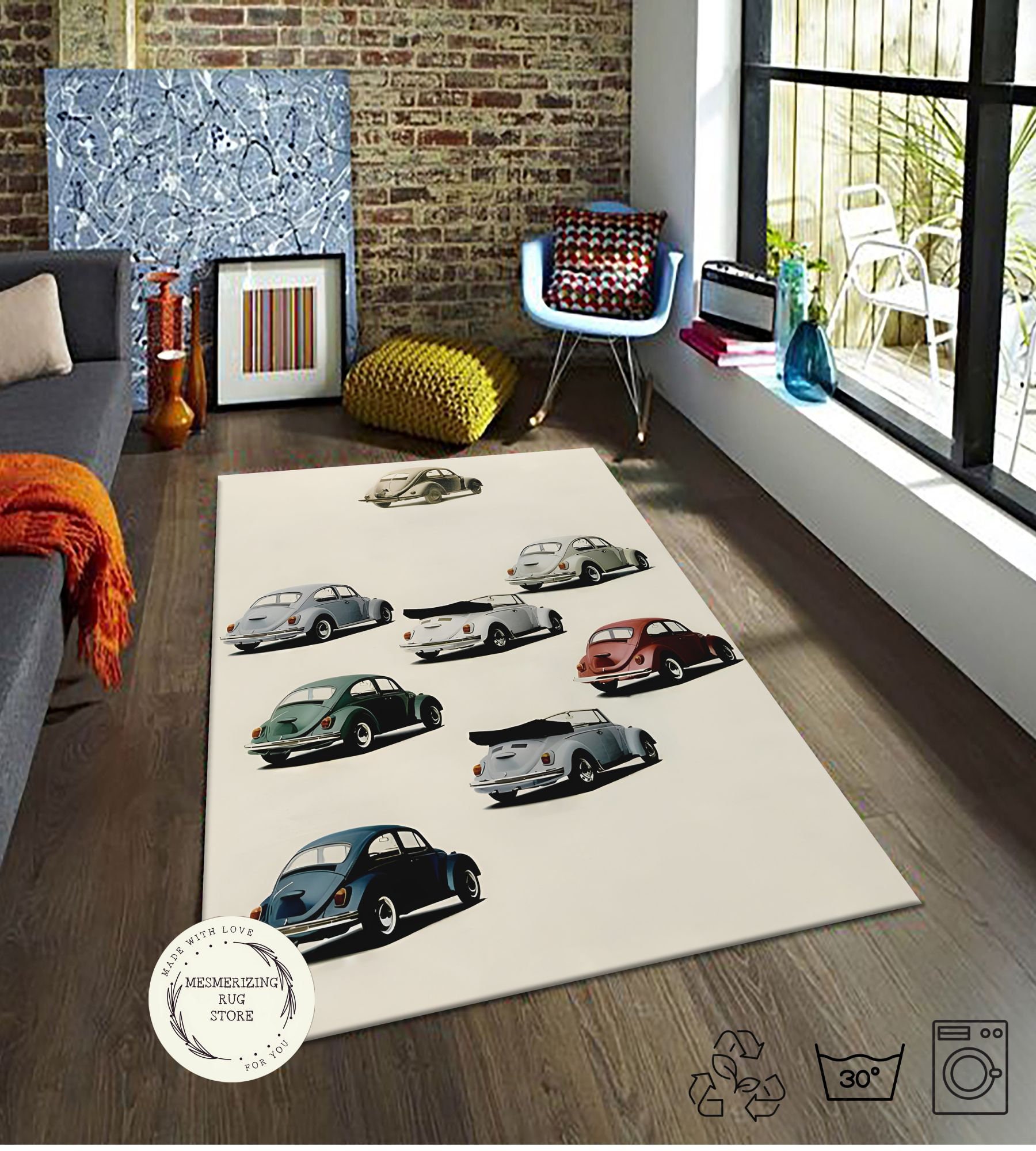 Volkswagen Pattern Rug, Turtle Car Rug, VW Car, Car Rug, Kids Decor Rug ...