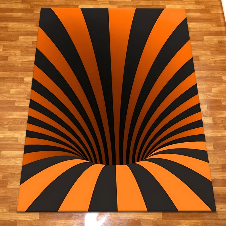3D Vortex Rug, Optical Illusion Rug, Black and Orange Rug, Optical ...