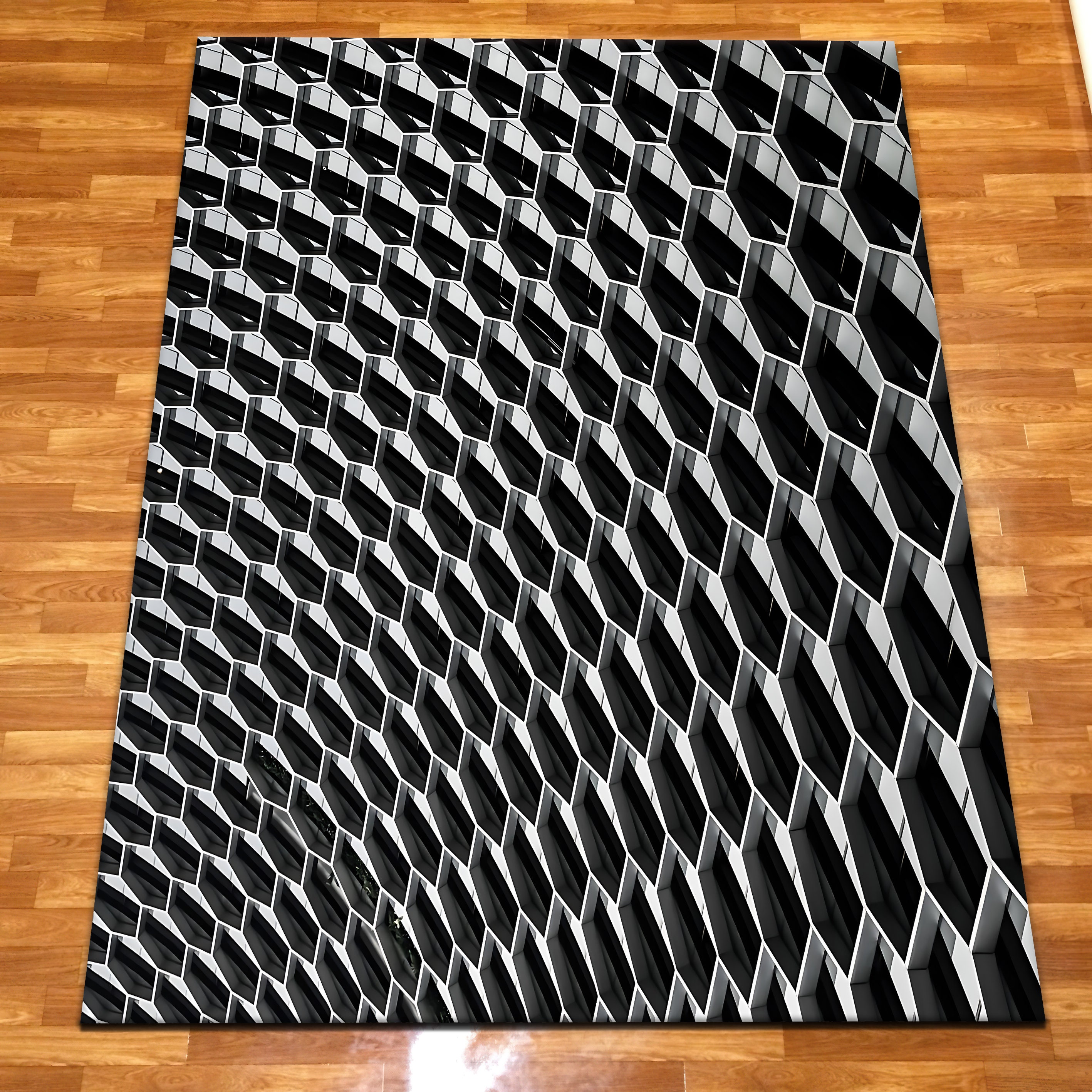 3D Illusion Rug, Hexagons Rug, 3D Effect, Black and White Rug, Optical ...