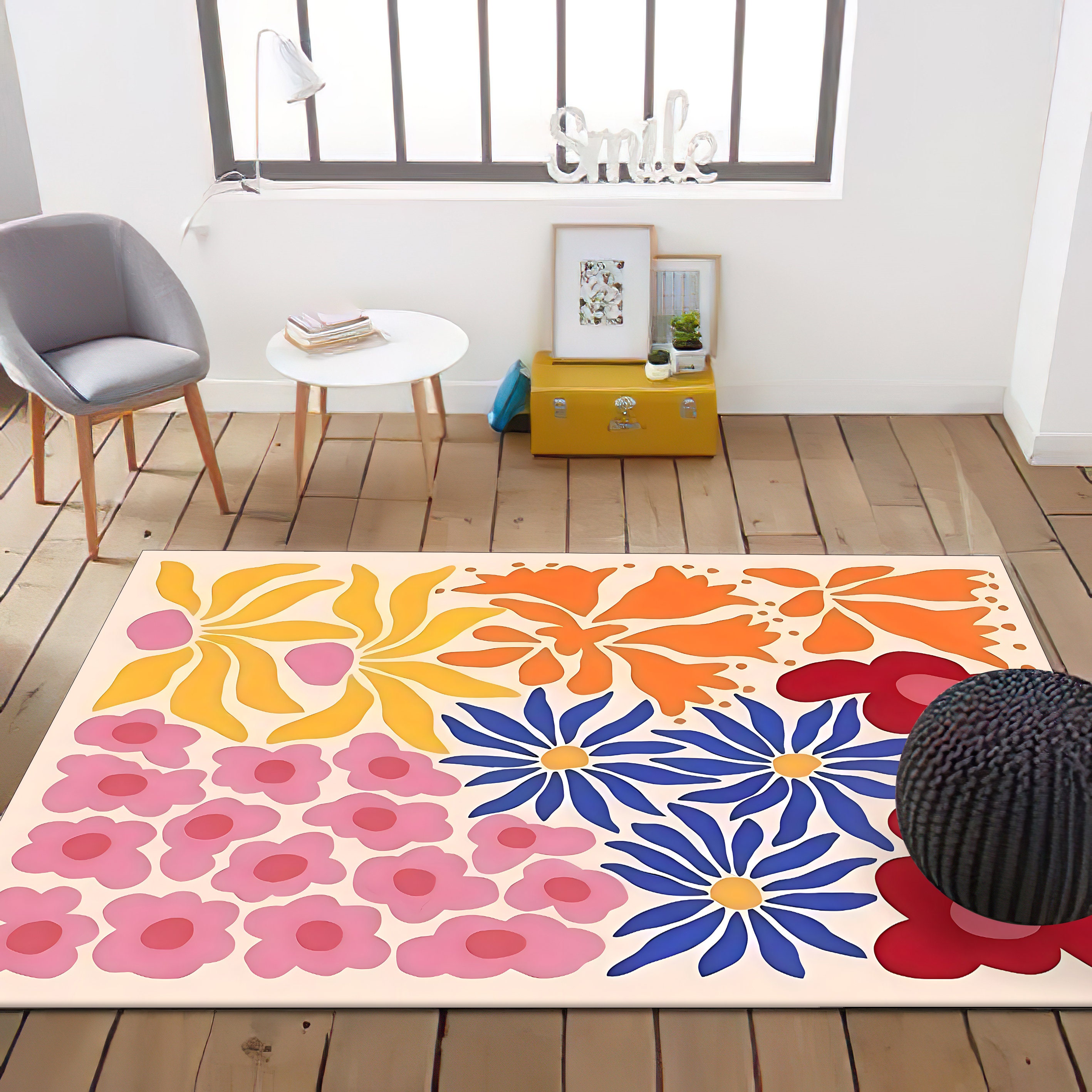 Groovy Flower Rug, Colorful Rug, Retro Area Rug, 70s Wavy Rug ...