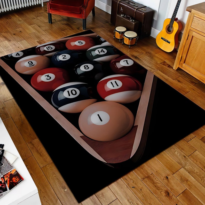 Billiards Ball Rug: Game Room Decor, Pool Table Print, Decorative Floor ...