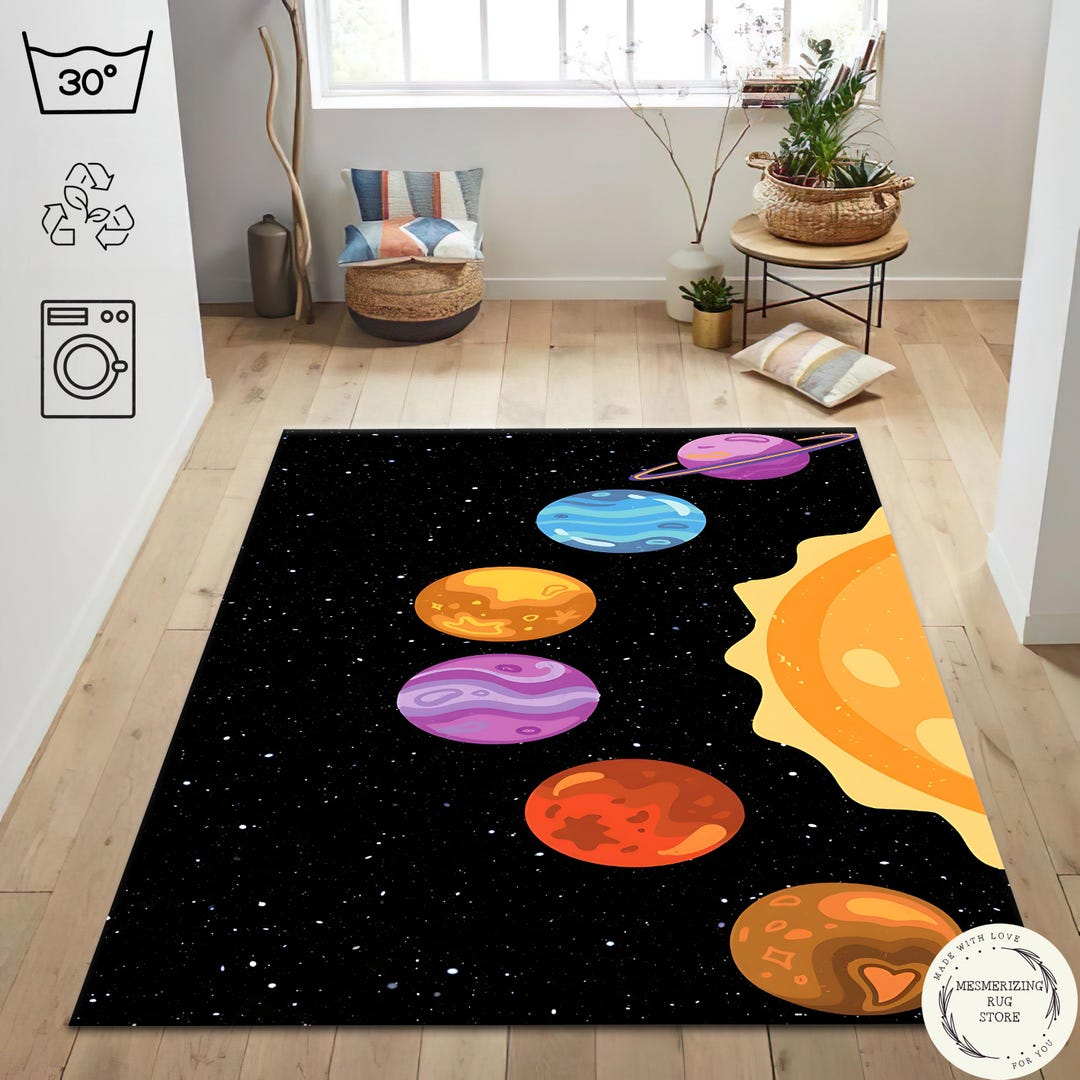 Space Theme Rug: Solar System Area Rug, Colorful Planet Carpet for Kids ...