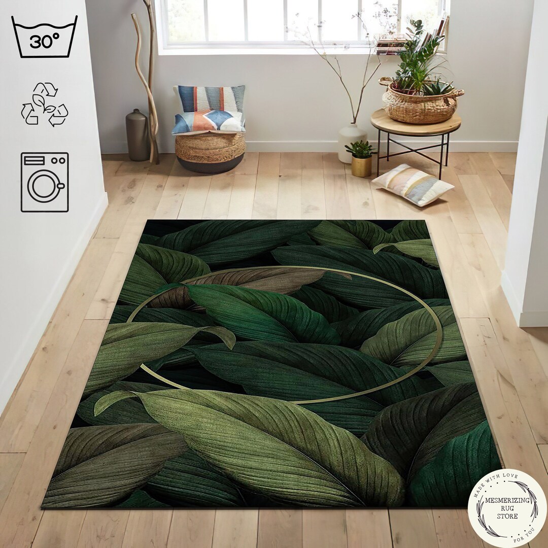 Green Leaf Carpet, Leaf Pattern Rug, Green Leaves Rug, Leaf Details Rug ...