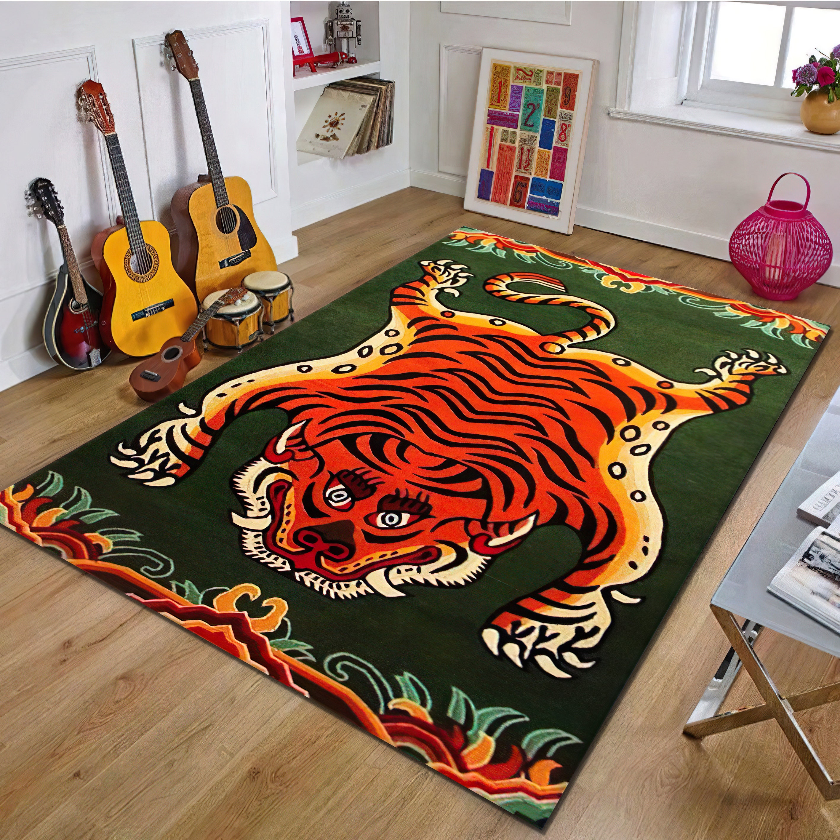 Tibetan Tiger Rug, Tiger Rug, Bohemian Rug, Vibrant Colors Rug, Funky ...