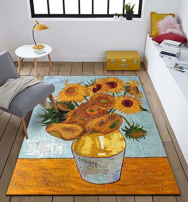 Van Gogh Sunflowers Rug: Famous Paintings, Washable Velvet Art Rug - Etsy