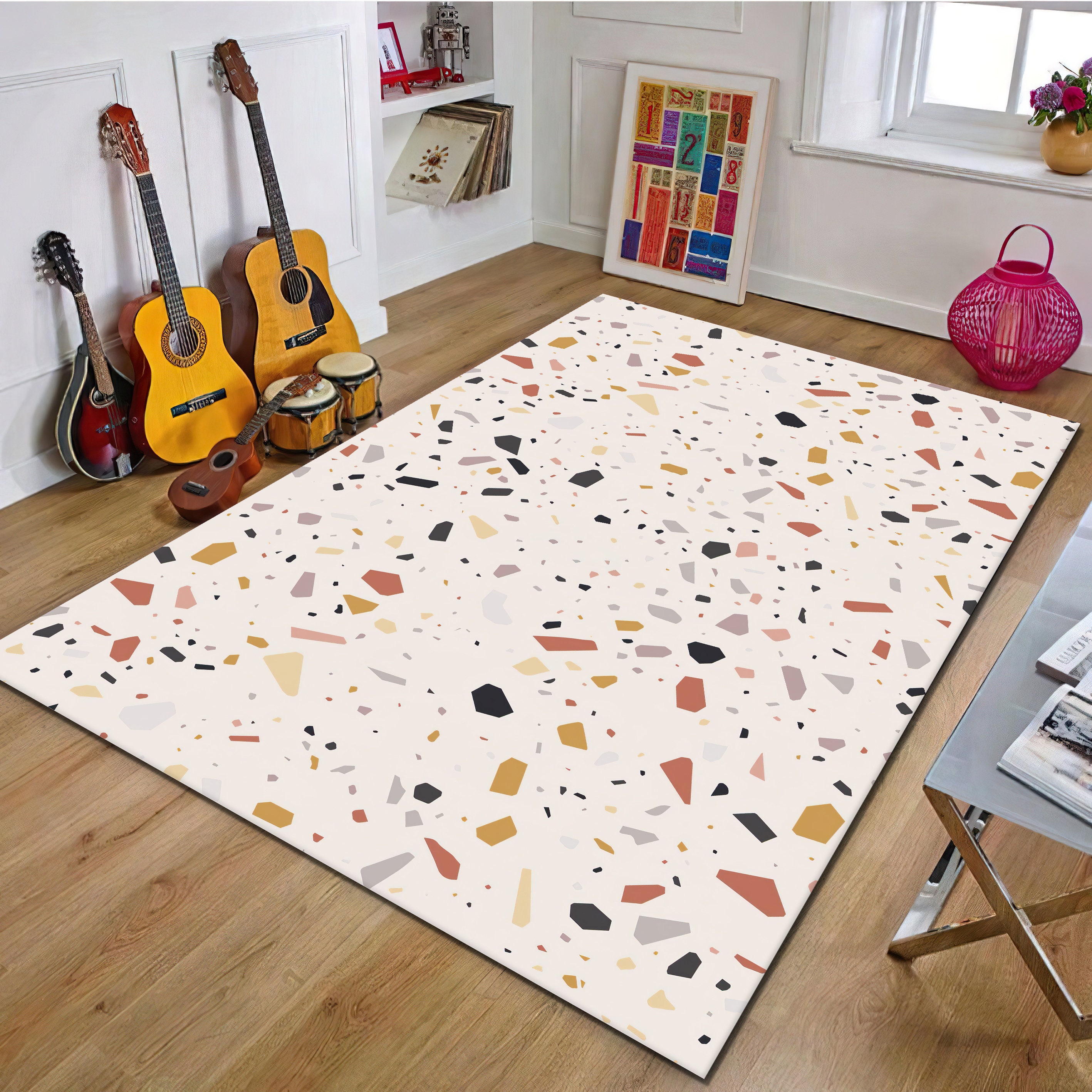 Terrazzo Pattern Rug, Terrazzo Kitchen Rug, Abstract Rug, Pastel Colors ...