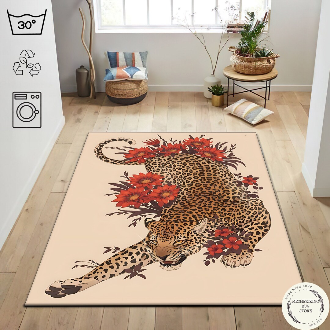 Tiger Rug: Floral Savanna Animal Pattern Carpet - Etsy