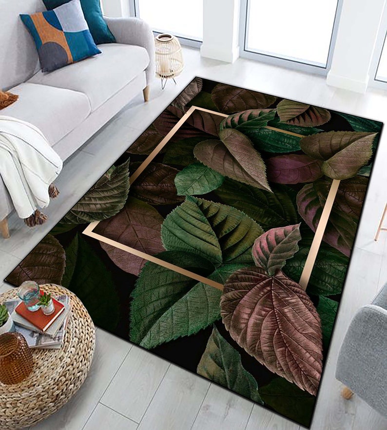 Green Leaf Carpet, Purple Leaf Pattern Rug, Green Leaves Rug, Leaf ...