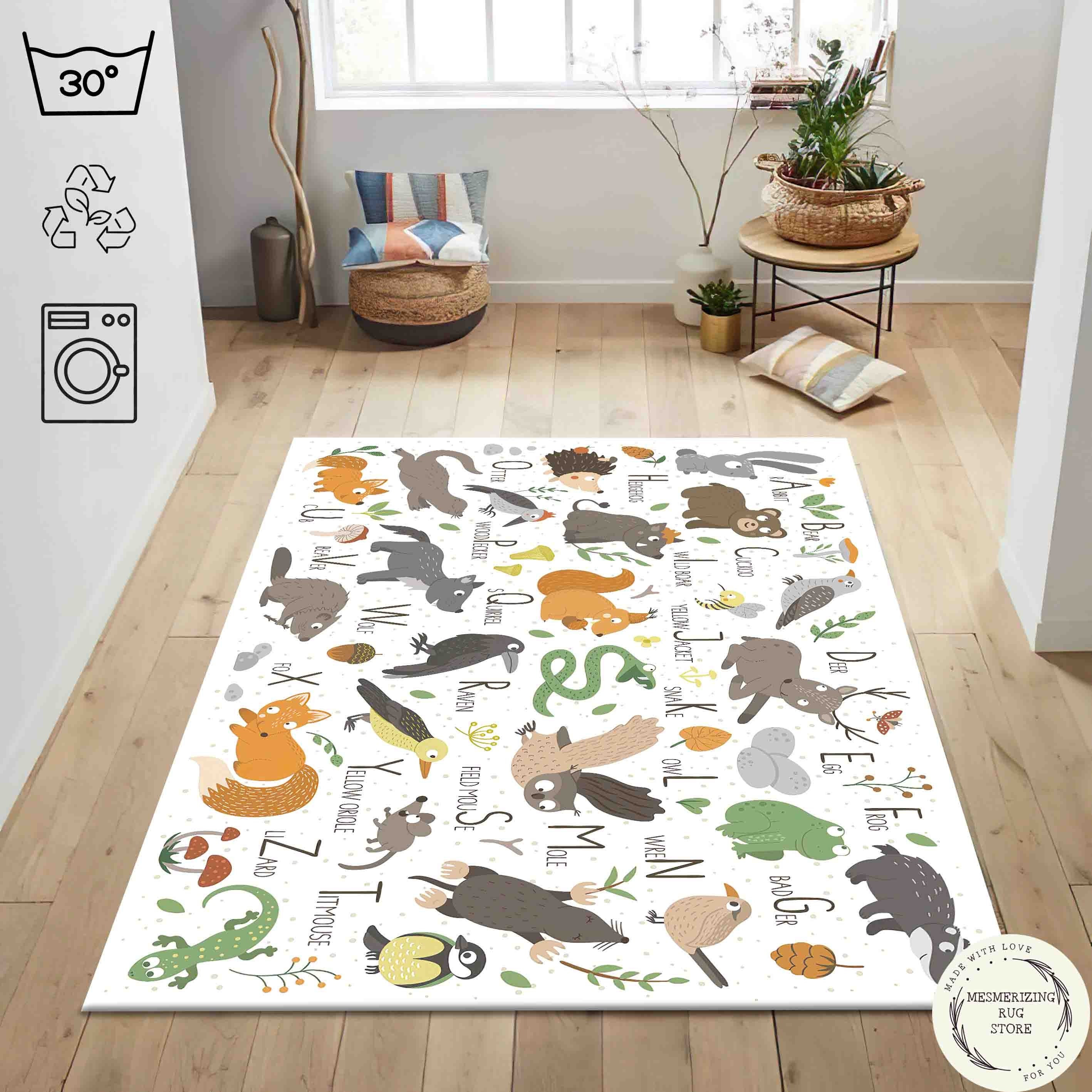 Alphabet and Animals Rug for Kids, Baby Play Mat, Educational Kids Rug ...