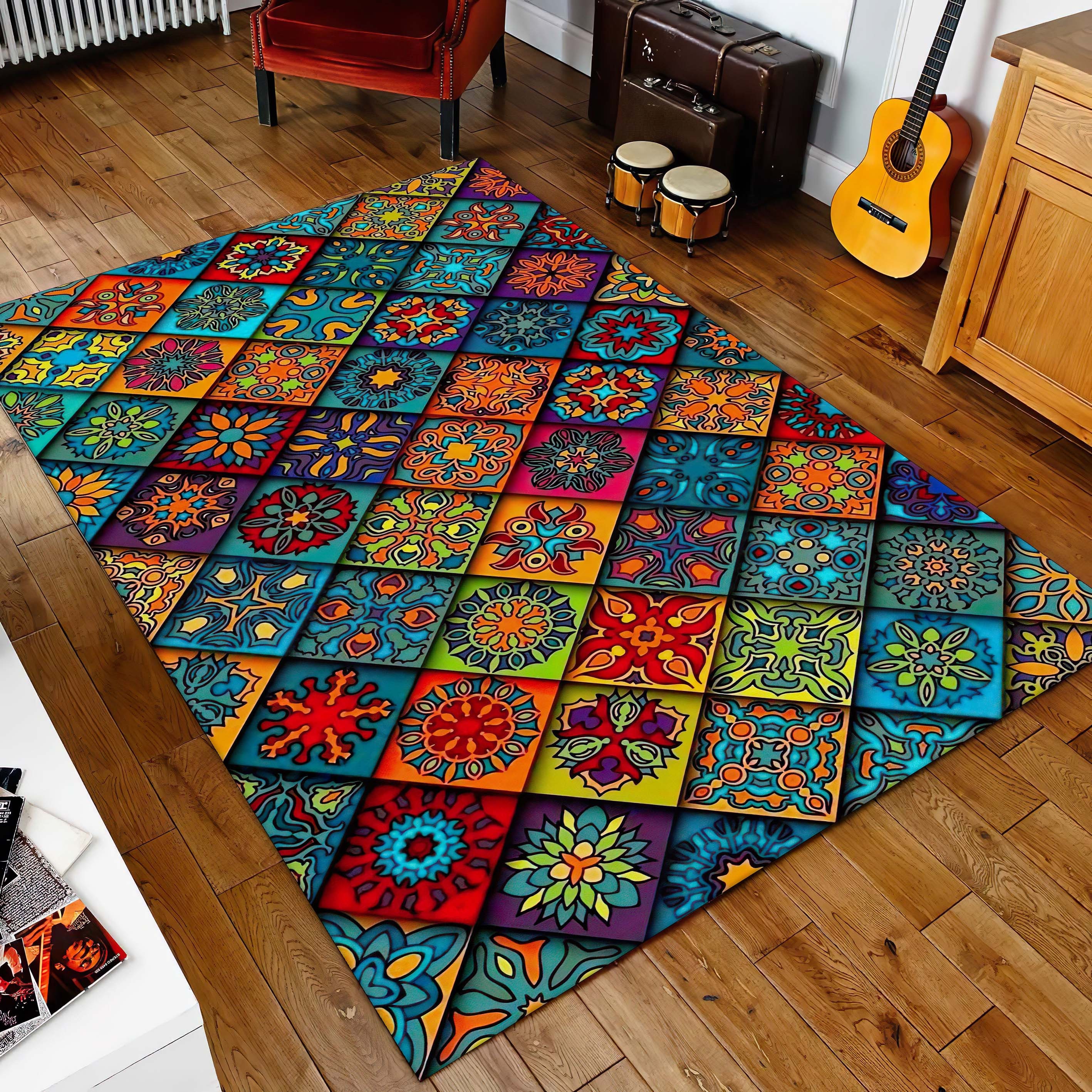 Colorful Ethnic Pattern Rug Retro Rug Washable Rug - Etsy