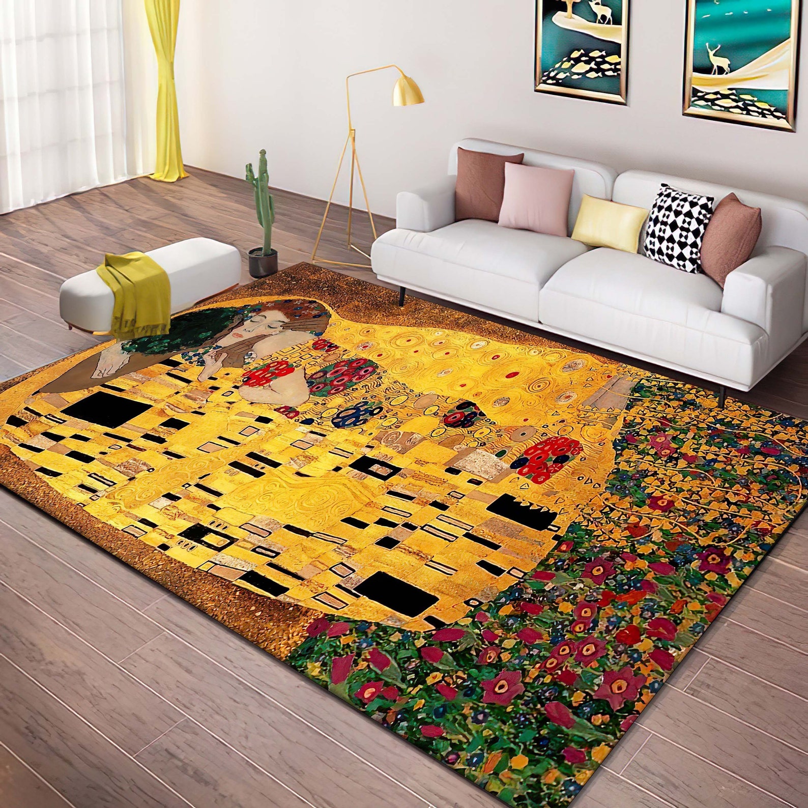 Famous Paintings Gustav Klimt the Kiss Art Printed Rug - Etsy