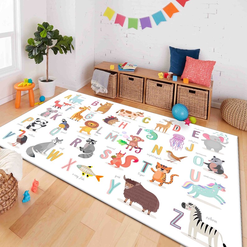 Alphabet and Animals Rug for Kids, Learn Animals and Alphabet, Baby ...