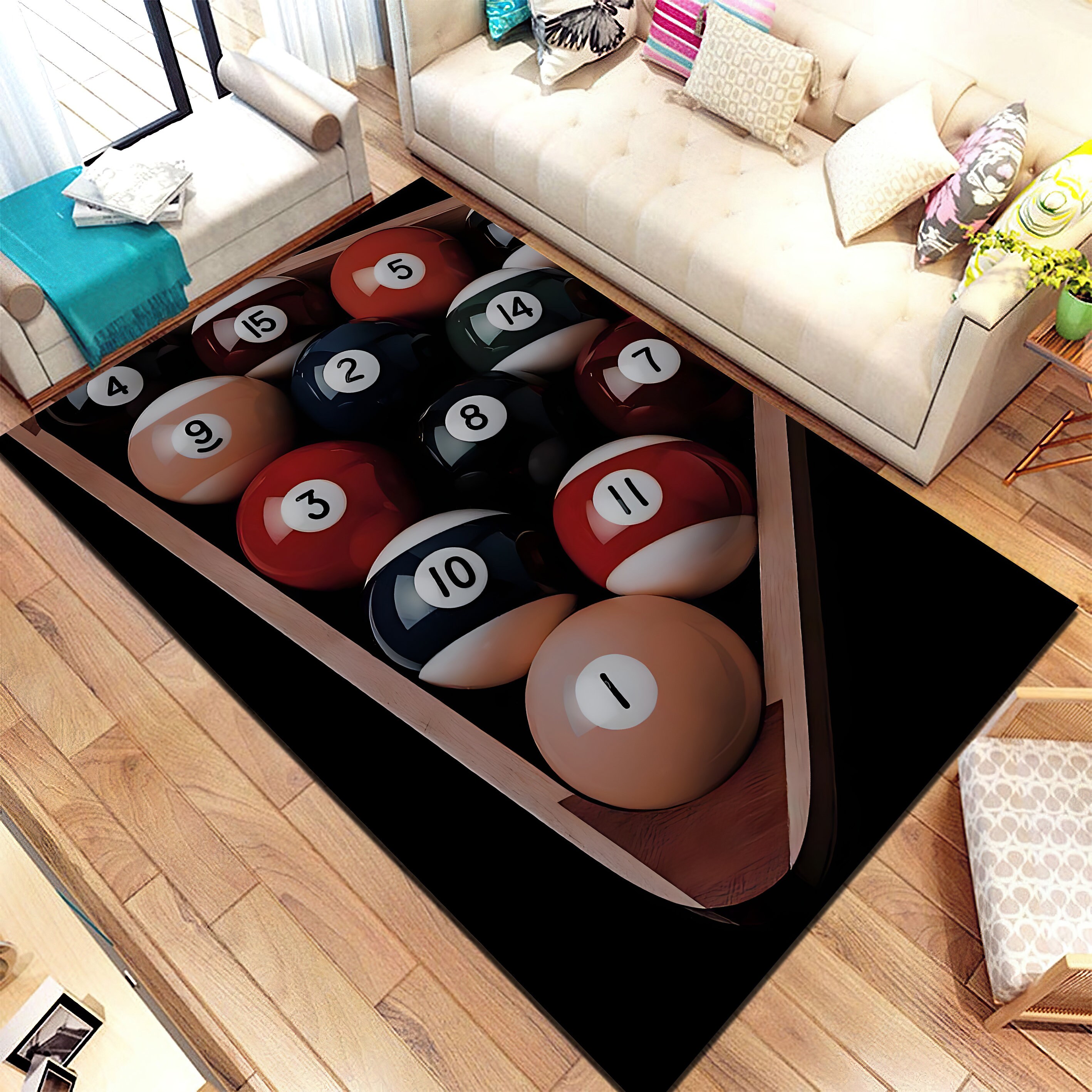 Billiards Rug, Billiards Ball Rug, Decorative Floor Rug, Rug for ...