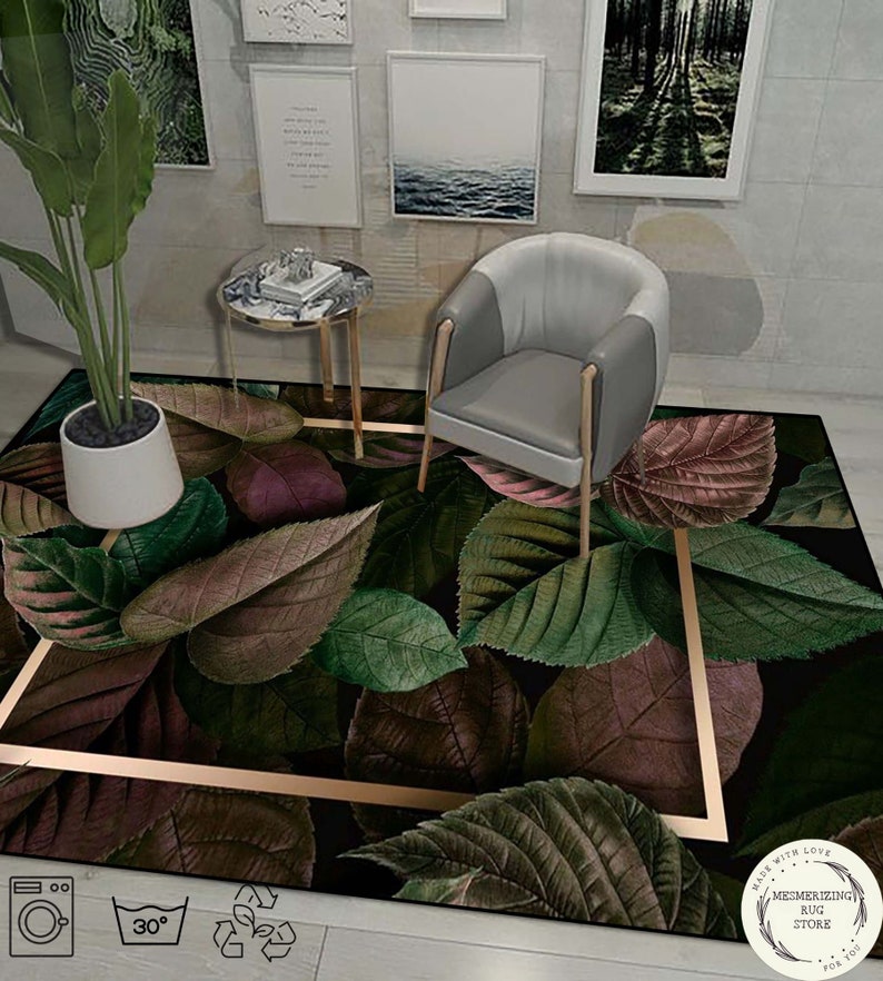 Green Leaf Carpet, Purple Leaf Pattern Rug, Green Leaves Rug, Leaf ...