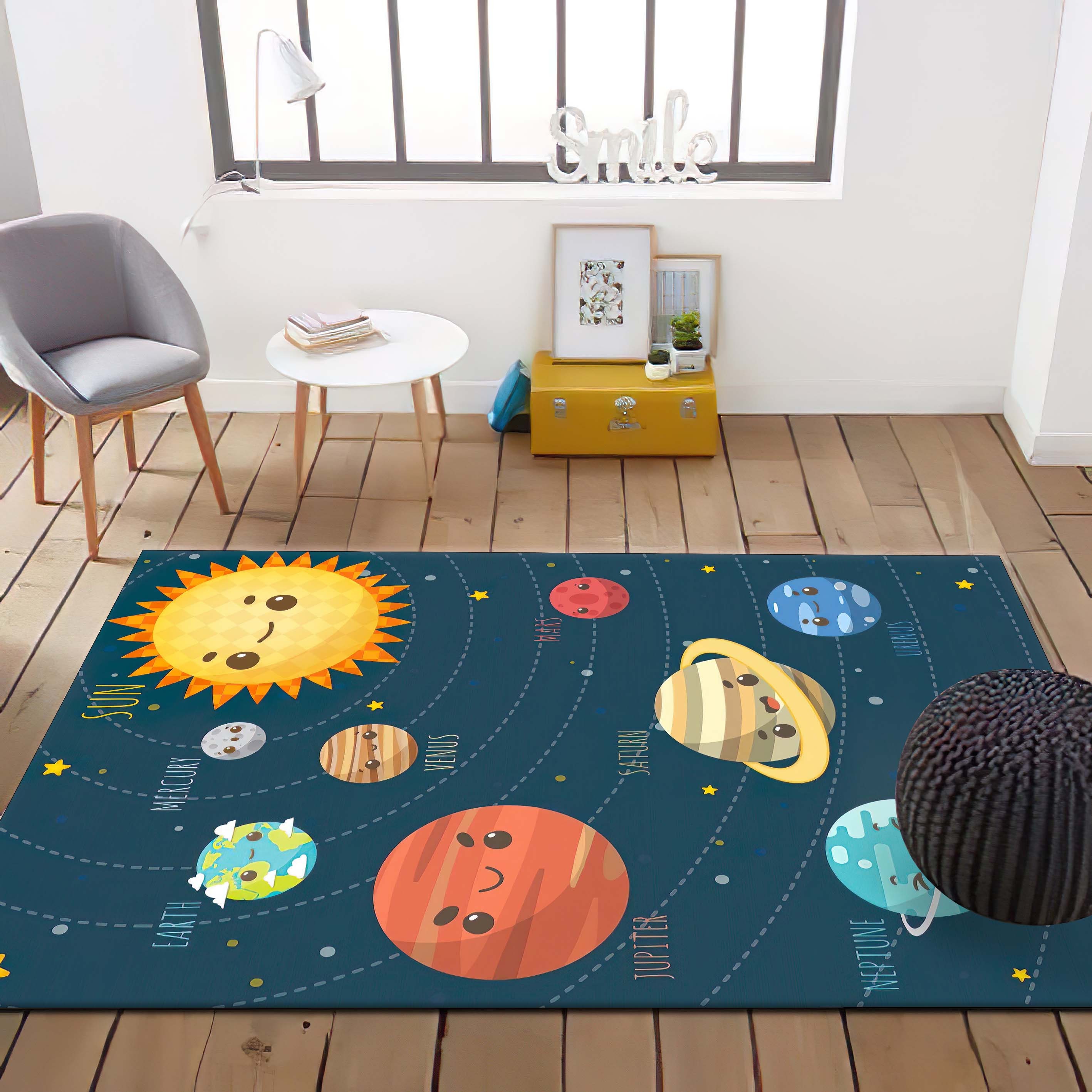 Solar System Rug for Kids, Colorful Space Themed Carpet, Montessori ...
