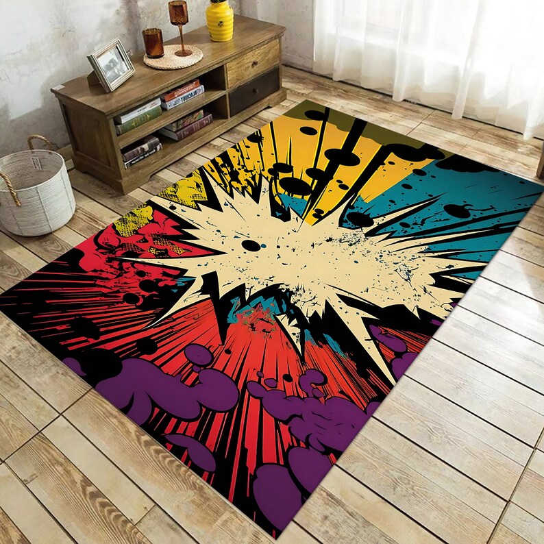 Explosion Pattern Rug: Vibrant Comic Pop Art Decor Young Room Rug - Etsy