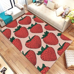 Pink Red Strawberry Design Rug, Strawberry Carpet, Kids Room Decor ...