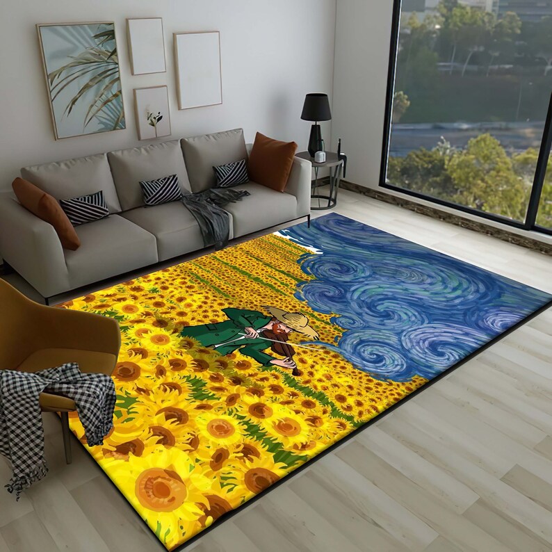 Famous Paintings, Van Gogh Rug, Sunflower Rug, Starry Night, Printed ...
