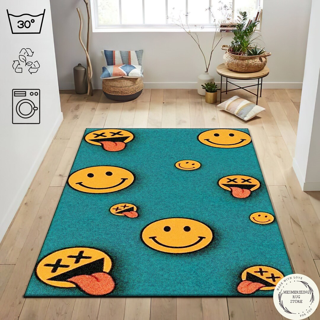 Colorful Smiley Face Area Rug, Cool Rug, Turqoise Rug, Living Room Rug ...