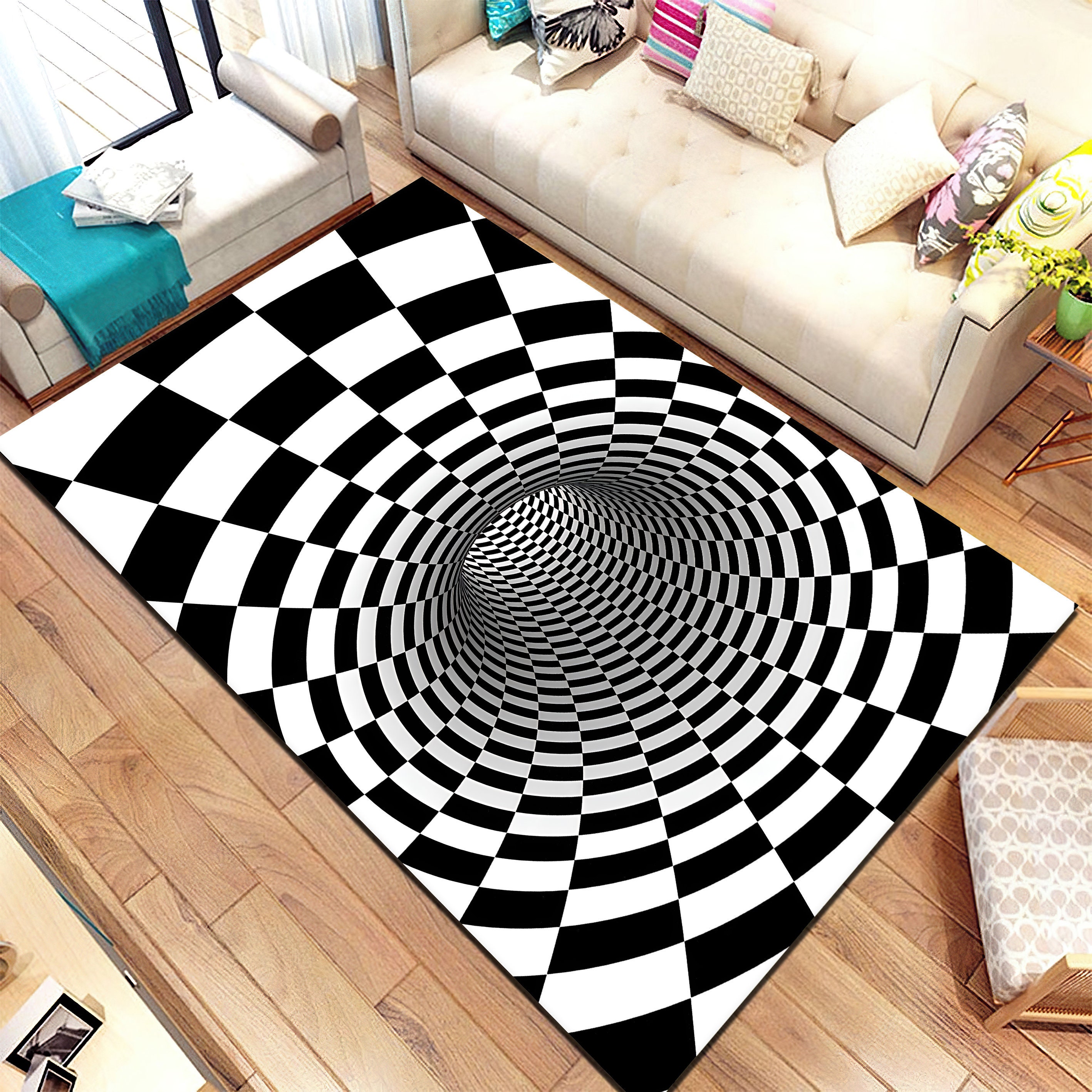 3D Vortex Rug, Optical Illusion Rug, Black and White Rug, Optical ...
