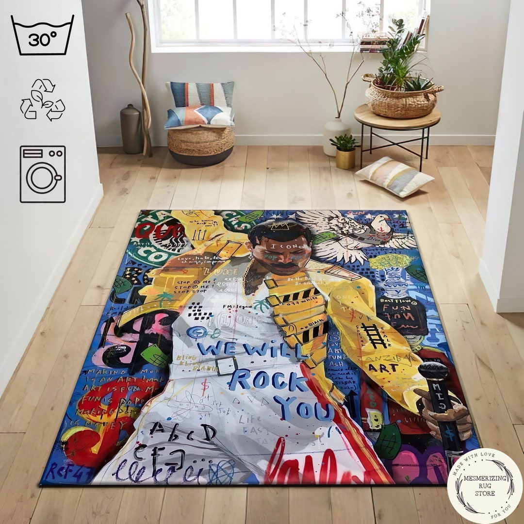 The Queen Rug, Freddie Mercury, Music Band Rug, We Will Rock You, Music ...